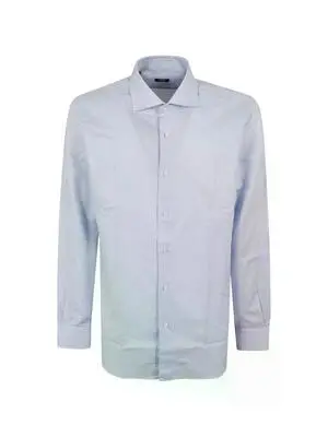 BARBA NAPOLI Piqué-weave Long-sleeved Shirt - Blue