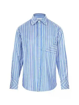 Victoria Beckham Pocket Striped Cotton Shirt - Blue