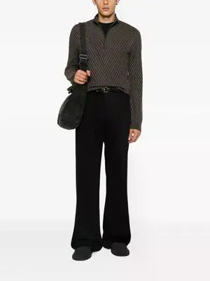 Emporio Armani Partial Zip Sweater In Processed Virgin Wool Signature Capsule - Brown
