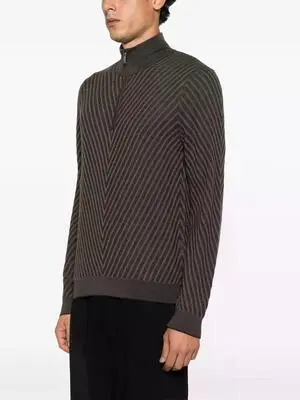 Emporio Armani Partial Zip Sweater In Processed Virgin Wool Signature Capsule - Brown