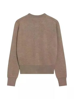 AMI Paris Beige Crewneck Wool Cardigan With De Coeur