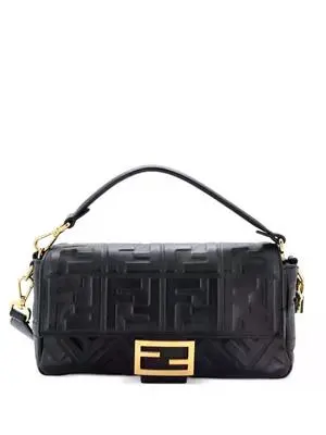 Fendi Baguette Nm Bag Zucca Embossed Leather Medium Crossbody Bag