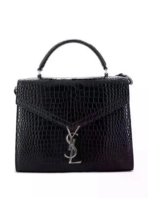 Saint Laurent Cassandra Top Handle Bag Crocodile Embossed Leather Medium Satchel - Black