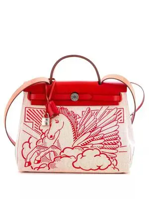 Hermès Herbag Zip Pegase Pop Toile And Leather 31 Shoulder Bag - Red