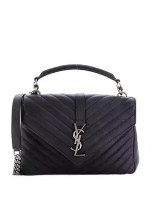 Saint Laurent Classic Monogram College Bag Matelasse Chevron Leather Medium Crossbody Bag - Black
