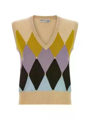 BALLANTYNE Diamond Argyle V-neck Jumper - Neutrals