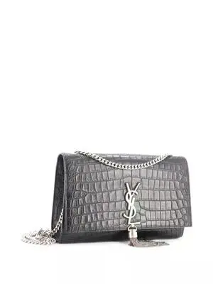 Saint Laurent Classic Monogram Tassel Crocodile Embossed Leather Medium Crossbody Bag