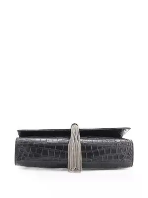 Saint Laurent Classic Monogram Tassel Crocodile Embossed Leather Medium Crossbody Bag
