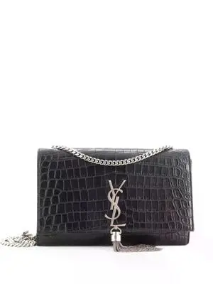 Saint Laurent Classic Monogram Tassel Crocodile Embossed Leather Medium Crossbody Bag - Black