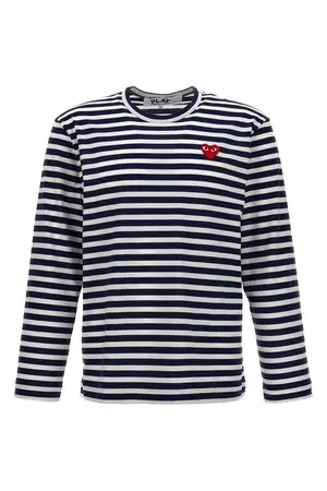 Play Comme Des Garcon Logo Patch Stripes T-shirt - Blue