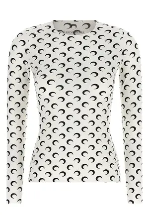 MARINE SERRE Moon Printed Jersey Second Skin' T-shirt - White/black