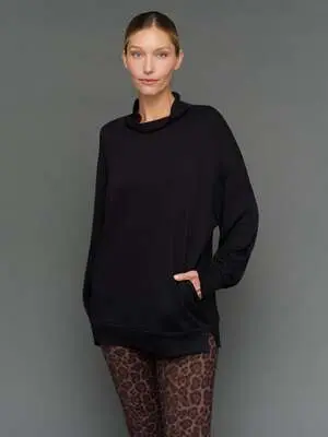 Carbon38 Mock Neck Pullover In Interlock Black