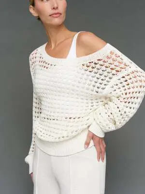 Carbon38 Wide Neck Open Knit Sweater - White
