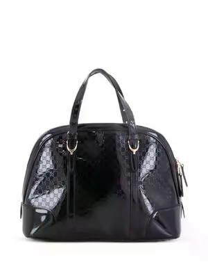 Gucci Nice Top Handle Bag Microguccissima Patent Small Satchel - Black