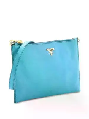 Prada Zip Flat Shoulder Bag Saffiano Leather Small Clutch Bag