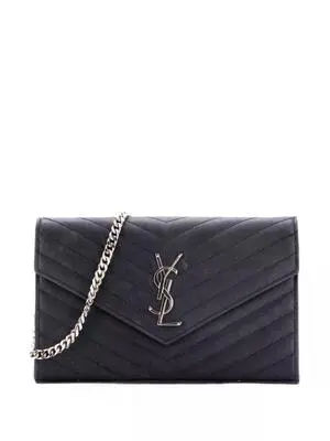 Saint Laurent Classic Monogram Wallet On Chain Matelasse Chevron Leather Medium Crossbody Bag - Black