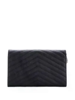 Saint Laurent Classic Monogram Wallet On Chain Matelasse Chevron Leather Medium Crossbody Bag - Black