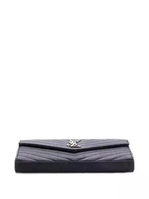 Saint Laurent Classic Monogram Wallet On Chain Matelasse Chevron Leather Medium Crossbody Bag - Black