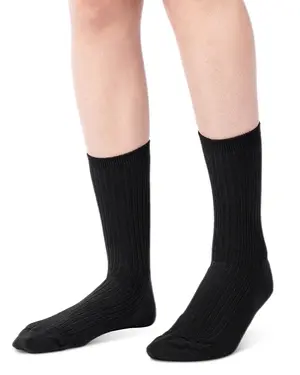 Hue Cotton Stretch Blend Rib Classic Crew Socks Black