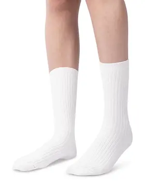 Hue Cotton Stretch Blend Rib Classic Crew Socks Ivory