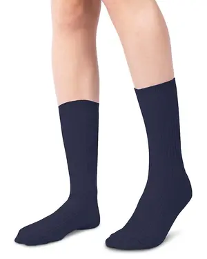 Hue Cotton Stretch Blend Rib Classic Crew Socks Navy
