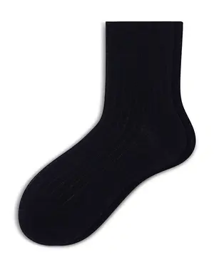 Hue Ribbed Cropped Crew Socks - Black