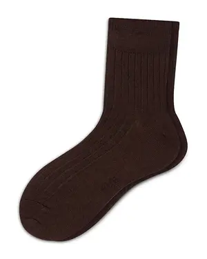 Hue Ribbed Cropped Crew Socks - Chocolate