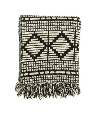 OLIVE GROVE Soft Cotton Blend Throw With Diamond Pattern - Black