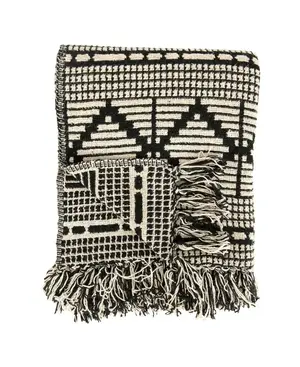 OLIVE GROVE Soft Cotton Blend Throw With Diamond Pattern