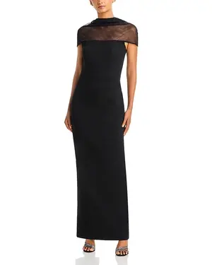 Aqua Shirred Mock Neck Scuba Crepe Dress Exclusive - Black