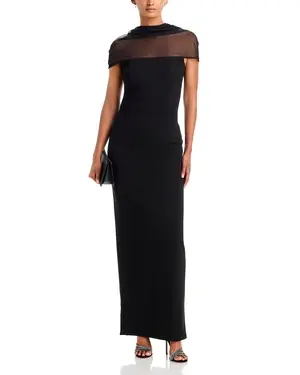 Aqua Shirred Mock Neck Scuba Crepe Dress Exclusive