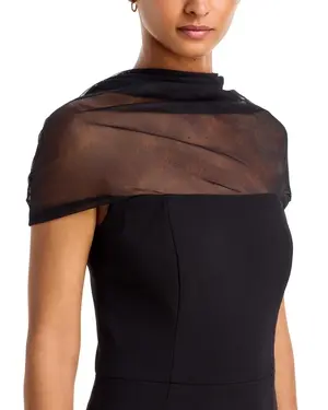 Aqua Shirred Mock Neck Scuba Crepe Dress Exclusive