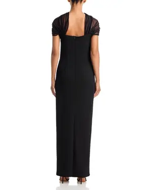 Aqua Shirred Mock Neck Scuba Crepe Dress Exclusive