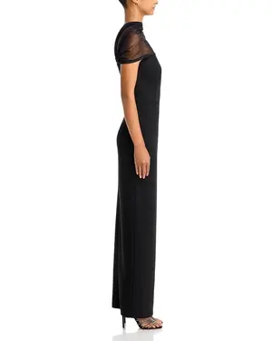 Aqua Shirred Mock Neck Scuba Crepe Dress Exclusive