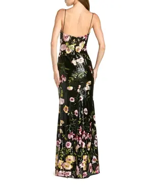Mac Duggal Petite Sleeveless Bustier Floral Applique Gown