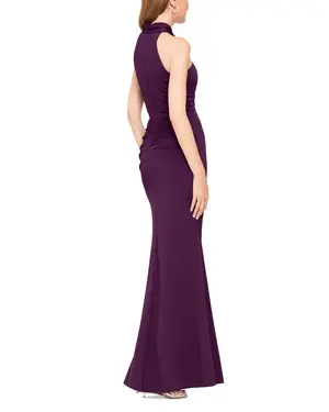 Aqua Knot Neck Pleated Waist Gown Exclusive - Plum
