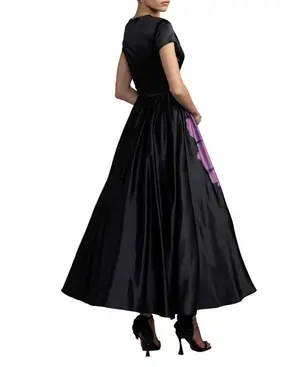 Mac Duggal Satin Cap Sleeve Floral Printed A-line Dress