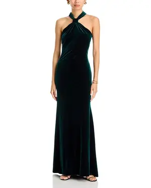 Aqua Velvet Knot Neck Sheath Dress Exclusive - Hunter