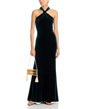 Aqua Velvet Knot Neck Sheath Dress Exclusive - Hunter