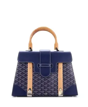 Goyard Mm Saigon Top Handle Bag Coated Canvas With Leather - Blue