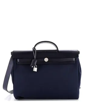 Hermès 39 Herbag Zip Leather And Toile - Blue