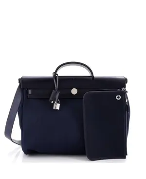 Hermès 39 Herbag Zip Leather And Toile - Blue