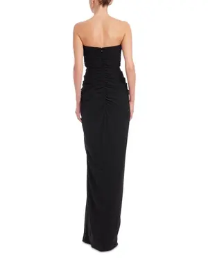Badgley Mischka Floral Embellished Velvet Evening Gown