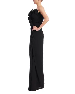 Badgley Mischka Floral Embellished Velvet Evening Gown