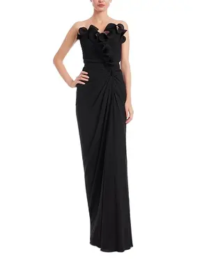 Badgley Mischka Floral Embellished Velvet Evening Gown - Black