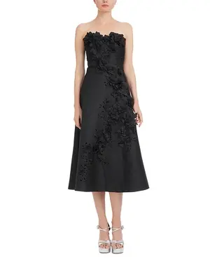 Badgley Mischka Floral Embellished Velvet Evening Gown - Black