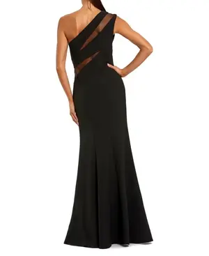 Mac Duggal One Shoulder Crepe Illusion Cutout Gown