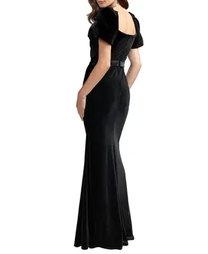 Mac Duggal Velvet Puff Sleeve Mermaid Gown