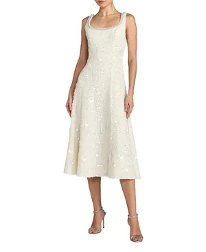 Mac Duggal Petite Embellished Boucle Sleeveless A-line Midi Dress - Ivory