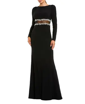 Mac Duggal Long Sleeve Jersey Gown With Jewel Detail - Black